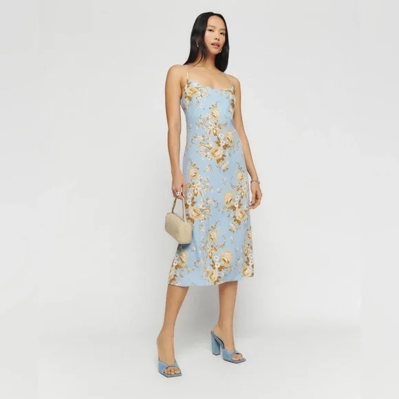 Reformation | Dresses | Reformation Dover Blue Floral Midi Dress 2 ...